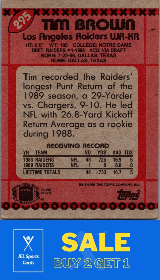 1990 Topps #295 Tim Brown | eBay