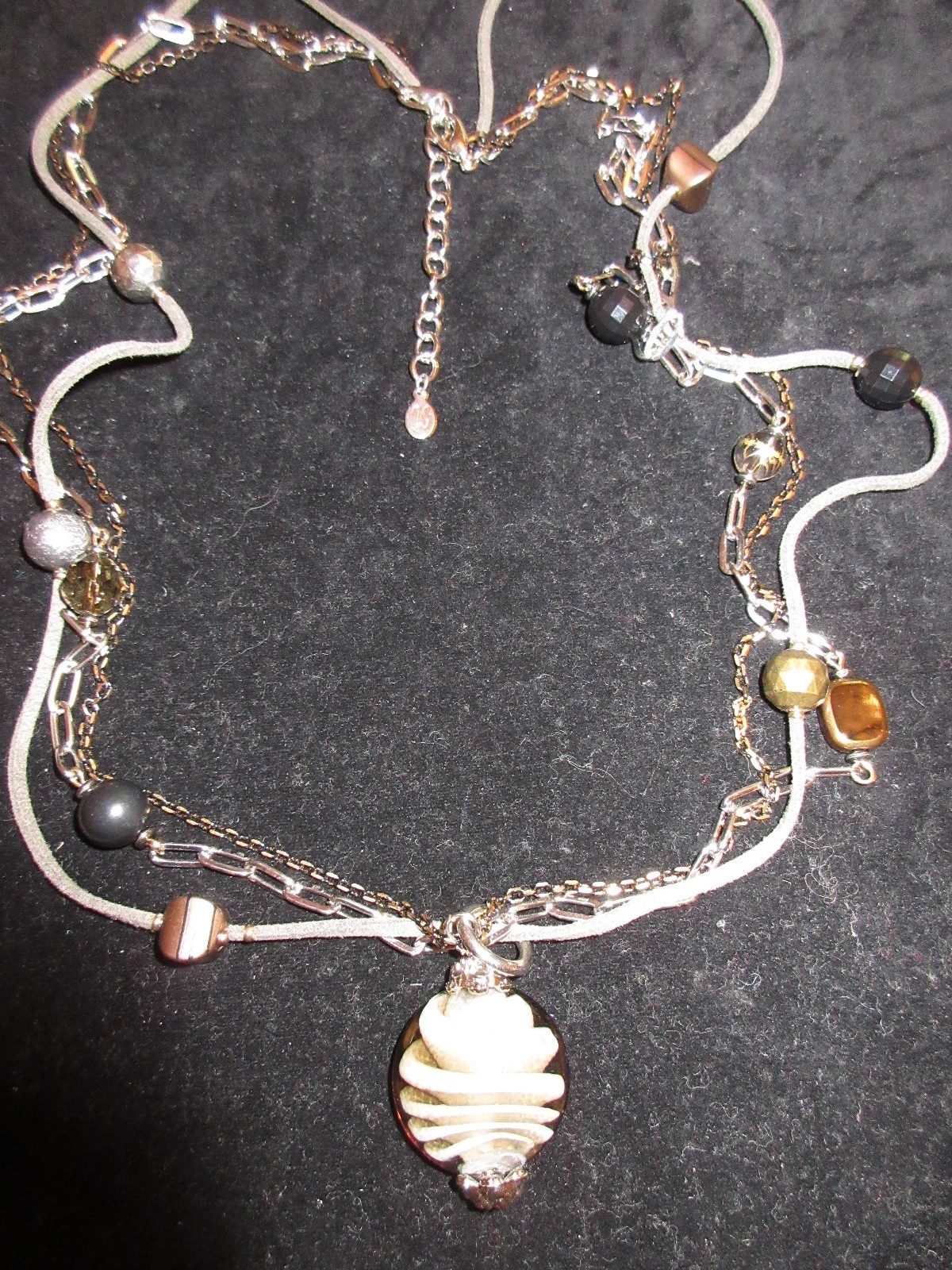 Vintage Signed JS Necklace Multi-Layered Beaded Chain Leather Artisan ...