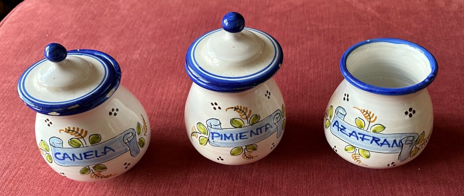 3 Decorative Ceramic Kitchen Canisters Spanish Motif Imported From ...