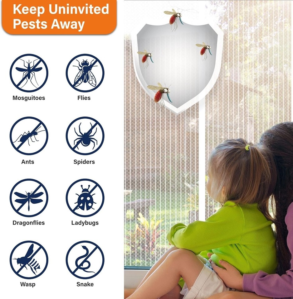 white Magnetic Screen Door, Keep Bugs Out, Pet & Kid Friendly Works 48 ...