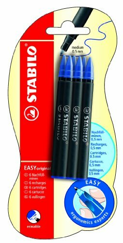 Pack of 6 Stabilo Easy Original Refill Ink Cartridges Blue Medium ...