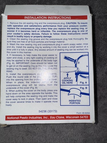 Presto Rubber Pressure Cooker Sealing Ring, 09924 For Model 01263 NO ...