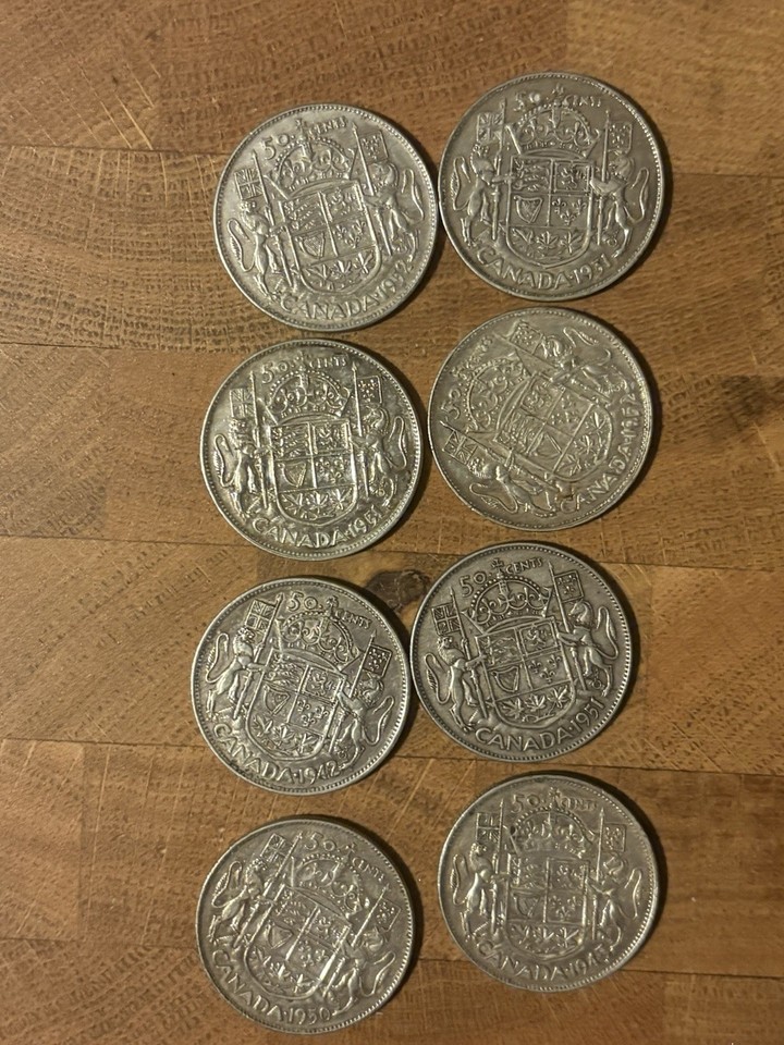 Lot of Canadian 80% Silver Coins $4.00 Face 50 Cent Coins Some Older ...