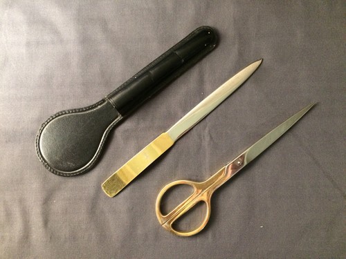 Vintage LERCHE Solingen West Germany 22K Gold Plated Desk Set Scissors ...