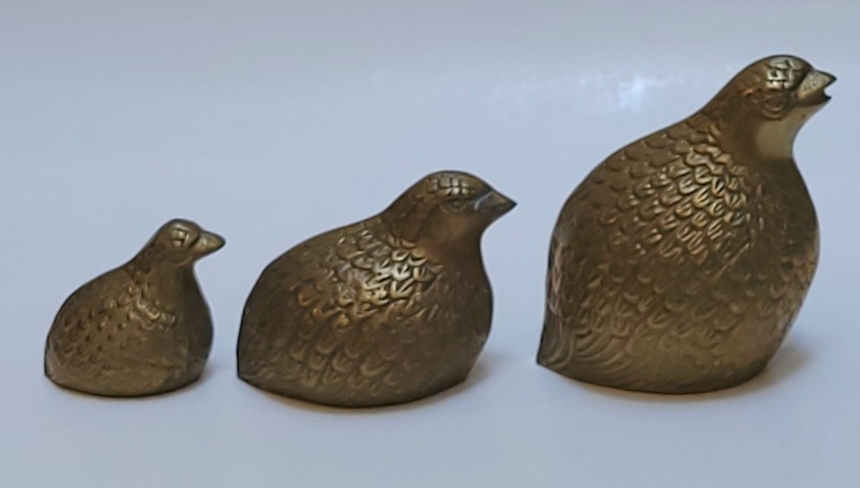 Vintage Brass Quail Bird Figures, Set Of 3, By Leonard, Bob White Quail ...