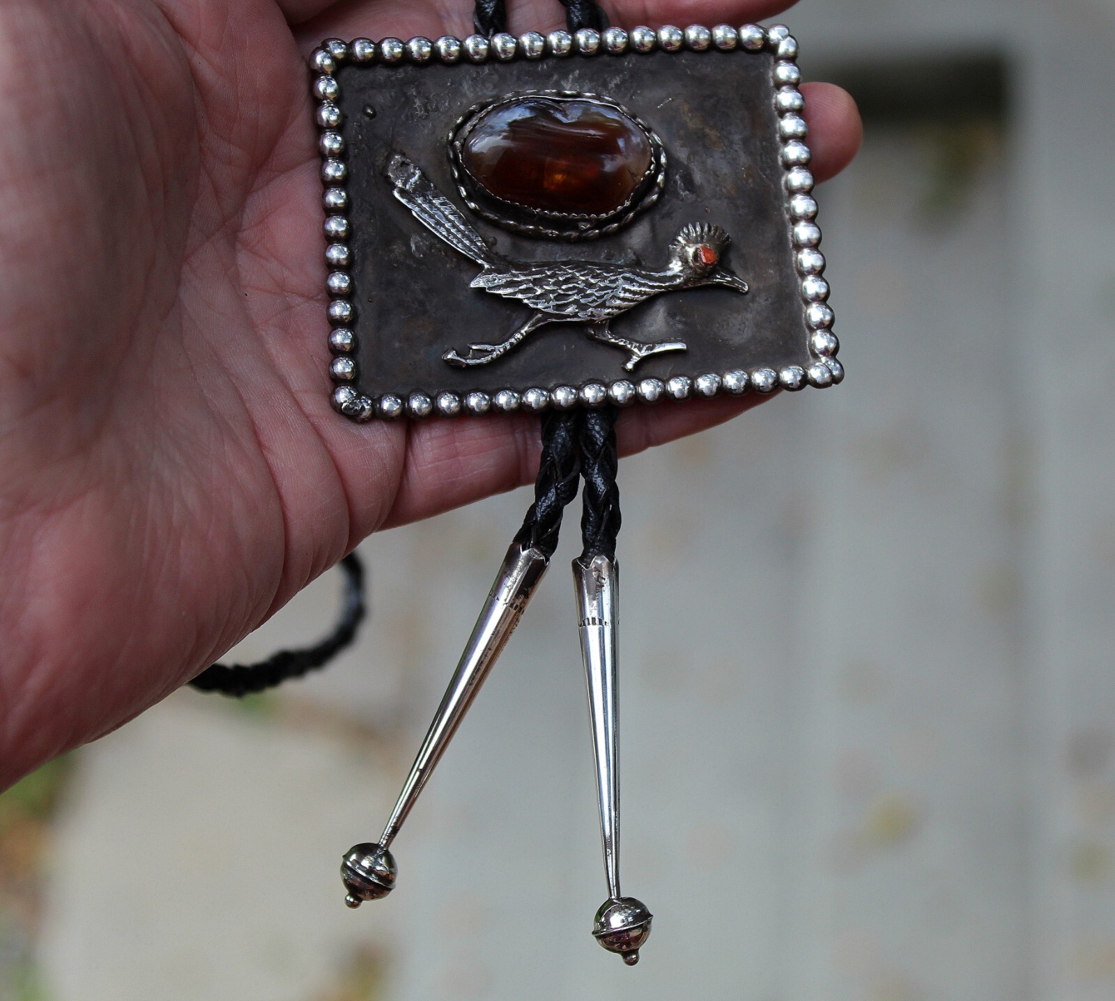 Large Old Pawn Navajo Handmade Sterling Silver & Fire… - Gem