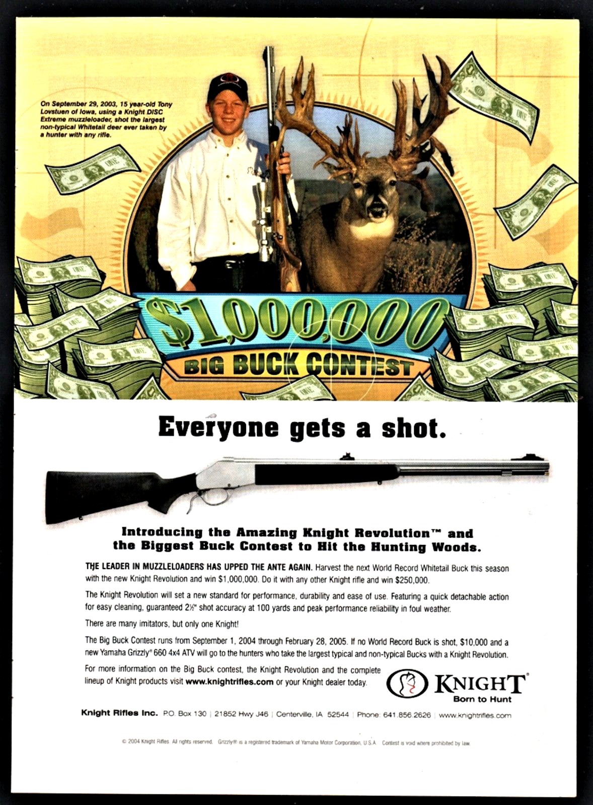2004 KNIGHT Revolution Muzzleloader Big Buck Contest PROMO AD | eBay