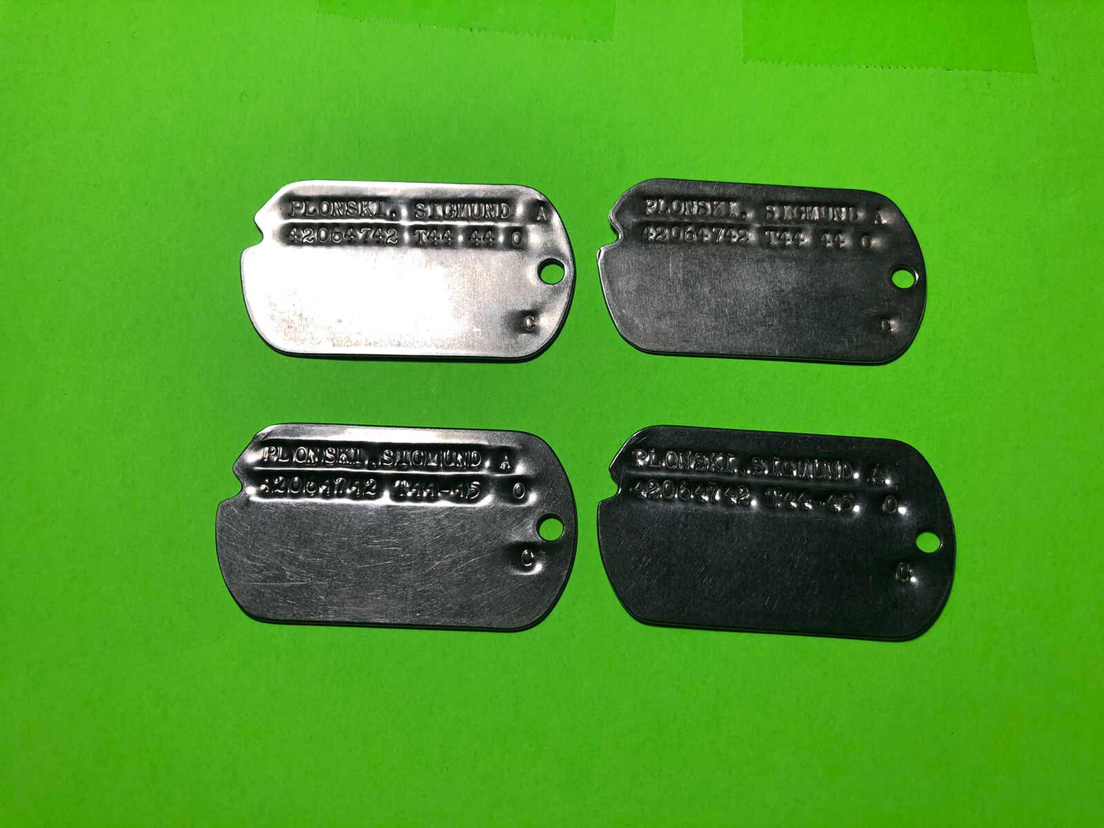 Four Original WWII US Army Soldiers Dog Tags T 1944-45 O 2 of Each HW1 ...