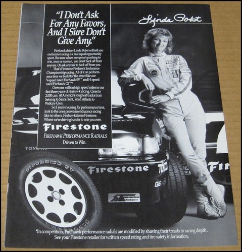 1988 Linda Pobst Firestone Firehawk Tires Print Ad Advertisement Auto ...