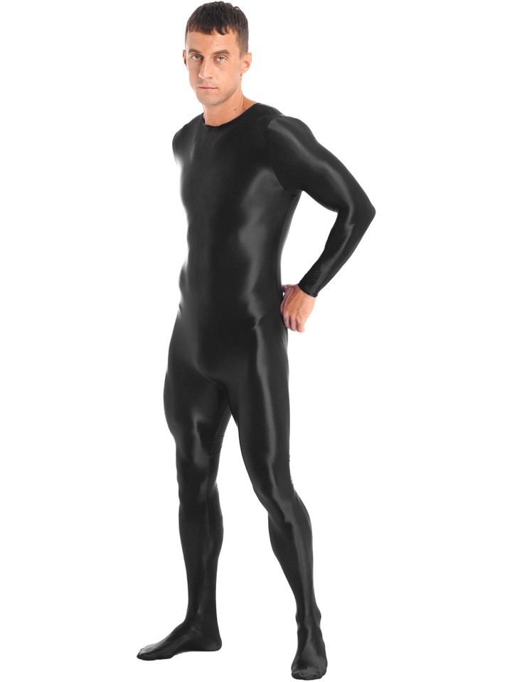 Men Shiny Long Sleeve Bodystocking Nightwear Glossy Full Body Bodysuit ...