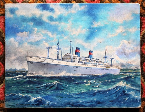 Mid 20th c. Marine Painting "SS President Wilson" by Japanese Artiist ...