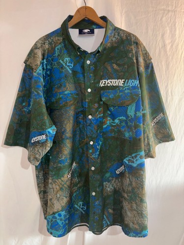 Keystone Light Beer Realtree Camo Button Up Vented Fishing Shirt XXL ...