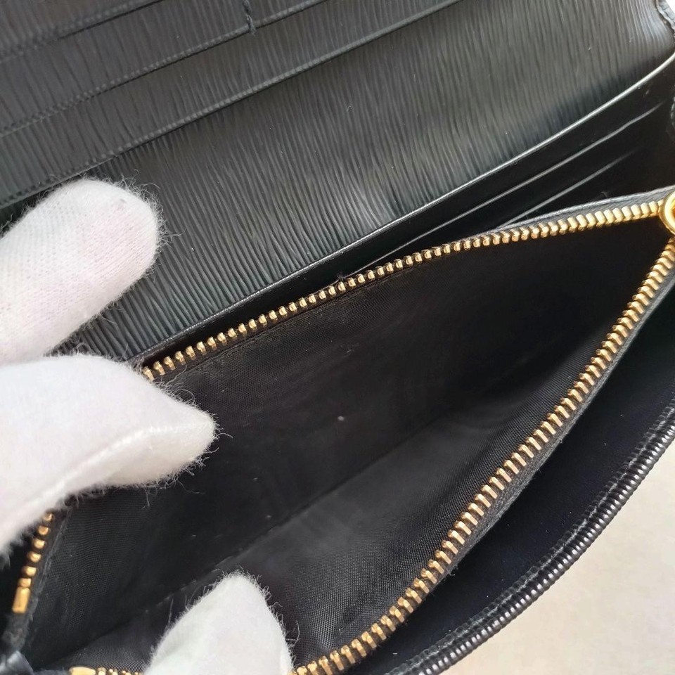 PRADA ViiteroMove Wallet Black Gold Logo Leather Long Authentic Genuine ...