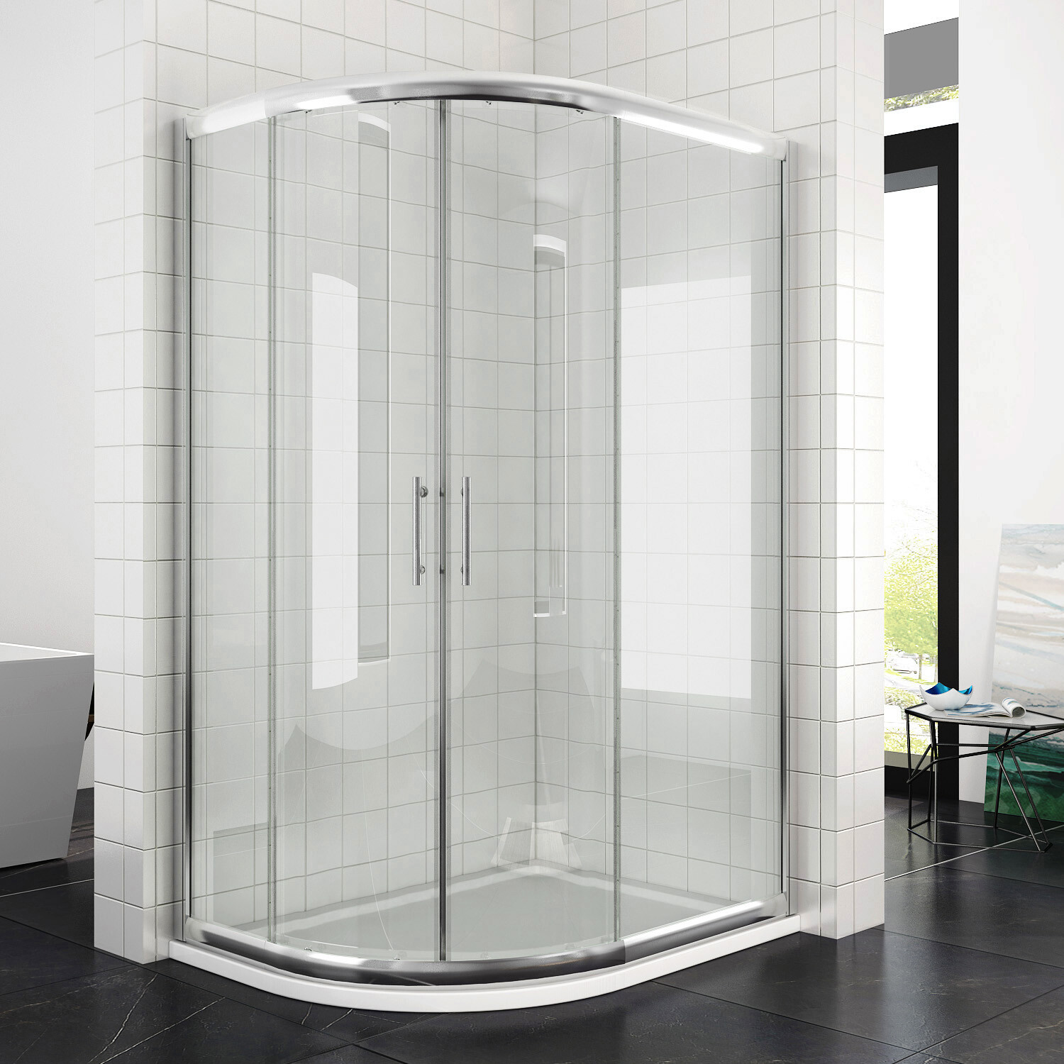 Elegant Curved Shower Enclosure Cubicle Screen Silding Door Base 800 ...