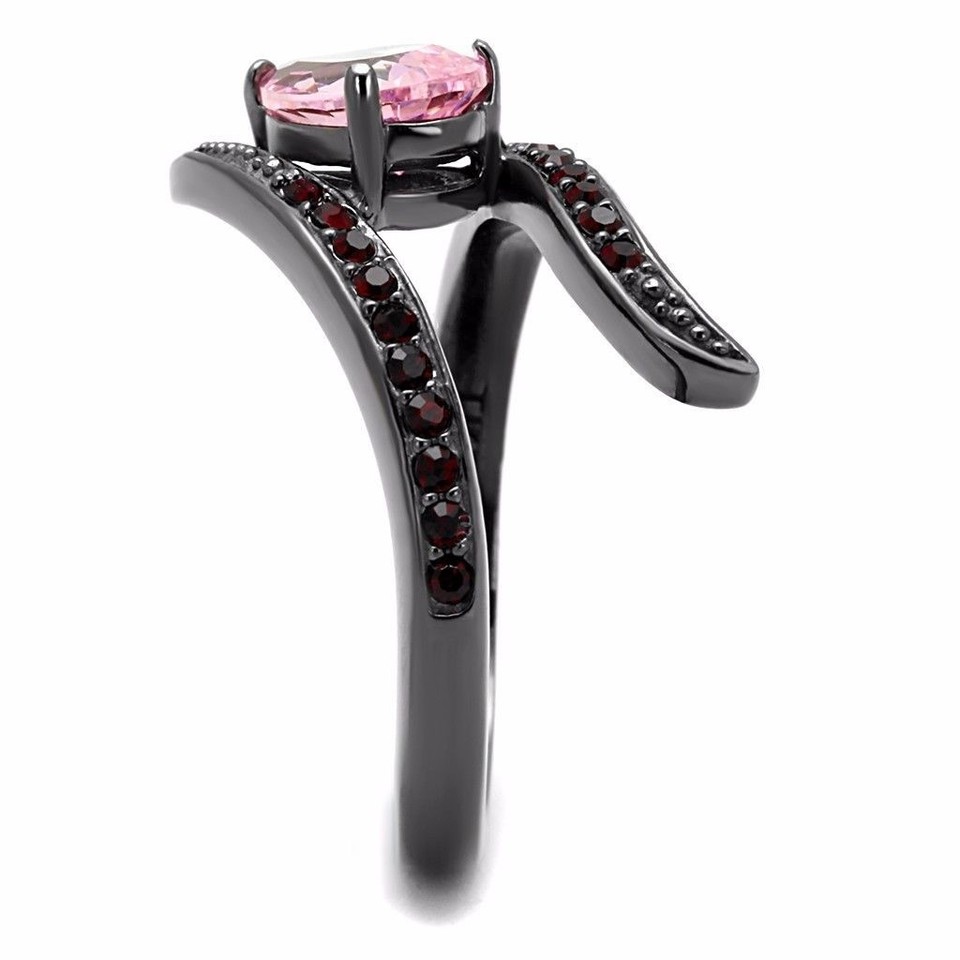 Womens Rose Pear CZ and Red Round CZ Light Black Stainless Steel ...