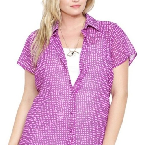 TORRID SHEER CHIFFON HI-LOW FLOWY PLEATED BACK BUTTON-UP TOP PLUS 1, 1X, 14-16 | eBay