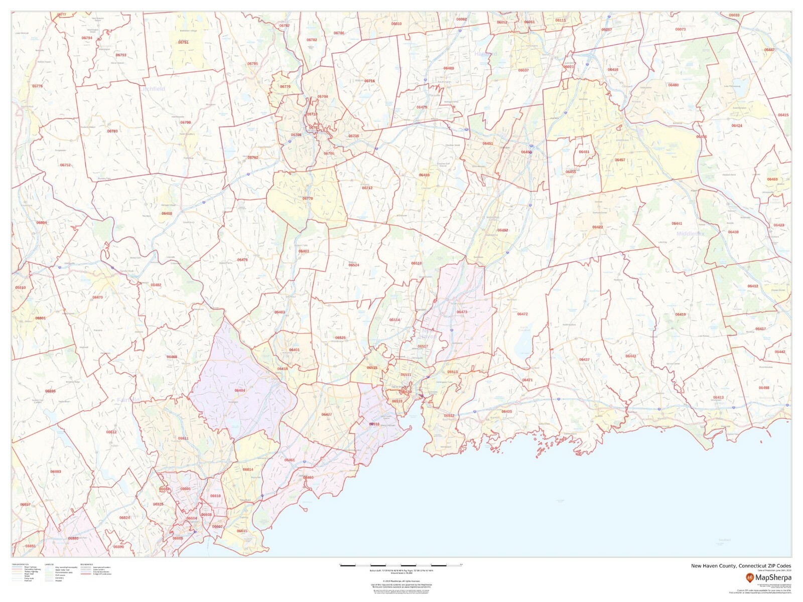 New Haven County, Connecticut ZIP Codes Laminated Wall Map (MSH) | eBay