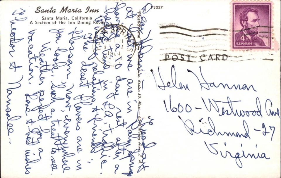 Santa Maria Inn Dining Room rSanta Maria California vintage postcard ...