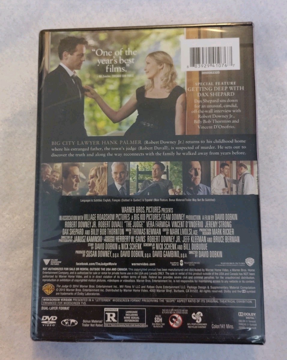The Judge DVD Robert Downey Jr Robert Duvall Warner Bros 2014 New ...