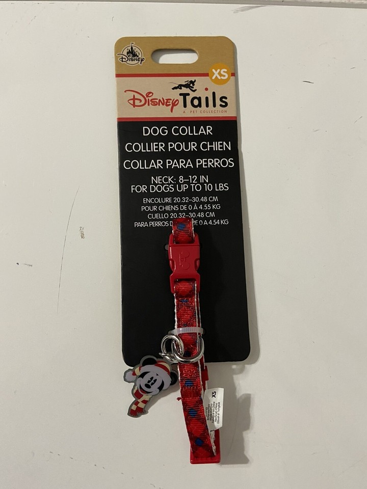 NWT DISNEY Tails CHRISTMAS Red Plaid DOG COLLAR with SANTA MICKEY Charm ...