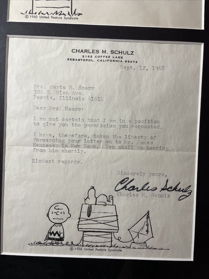 CHARLES SCHULZ autograph Typed LETTER peanuts Comic Strip Animation ...