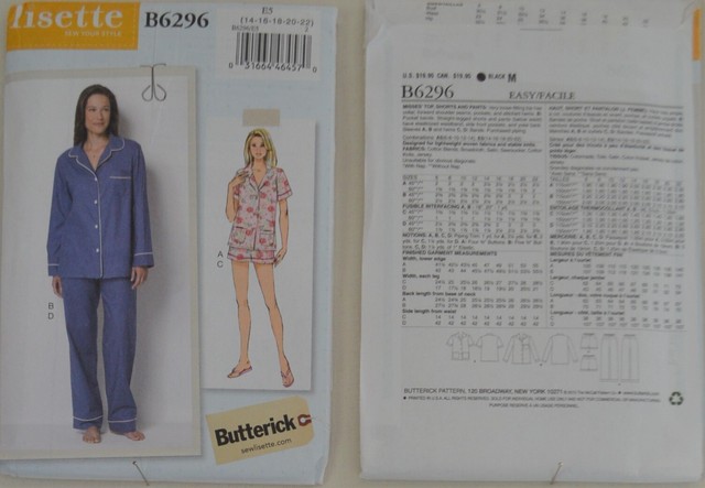 Butterick Pattern 6296 A5 Sizes 6 - 14 Misses Top Shorts and Pants ...