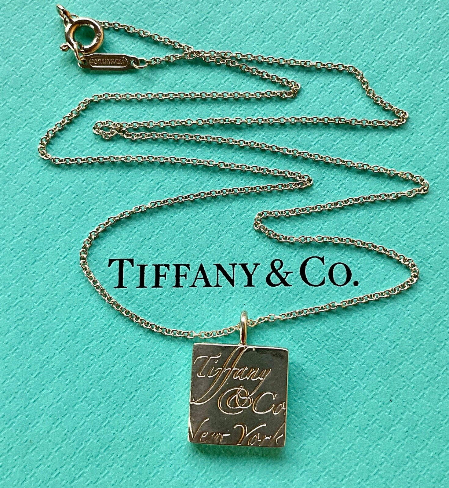 Tiffany & Co Sterling Silver NY Notes Square Wavy Pendant Necklace 17 ...