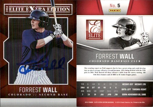 Forrest Wall Signed 2014 Panini Elite Extra Edition #5 Card Rockies ...