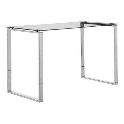 Pemberly Row Modern Polished Steel Metal & Tempered Glass Desk in ...