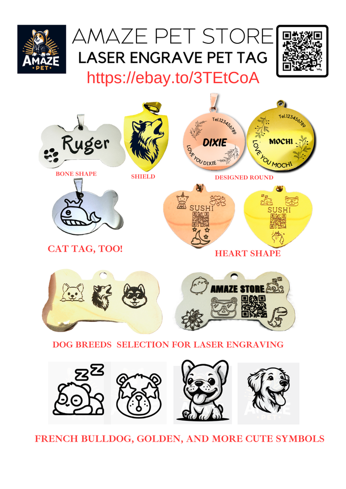 LASER ENGRAVING STAINLESS STEEL DOG CAT PET TAG - CUSTOM BREEDS - BOTH ...