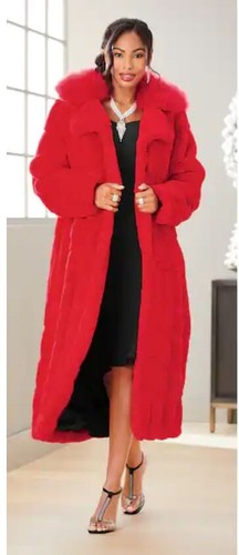 Size 3X PLUS Ashro Red Formal Long Faux-Fur Winter Warm Mink Duster ...