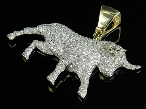 4 Ct Round Cut Simulated Diamond Taurus Bull Pendant 14K Yellow Gold ...