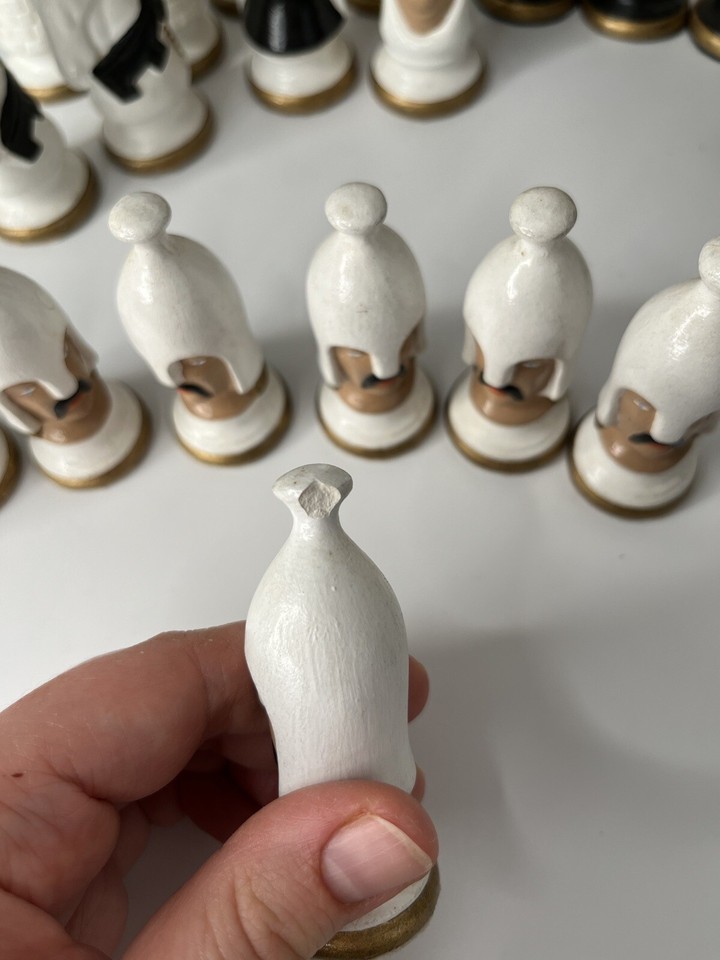Vintage Ceramic Duncan Mold Chess Pieces Hand Painted Complete Set | eBay