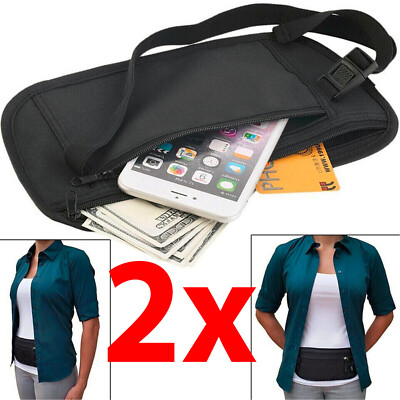 2x Money Belt Travel Hidden Secret Discreet Bum Bag Waist Wallet Pouch ...