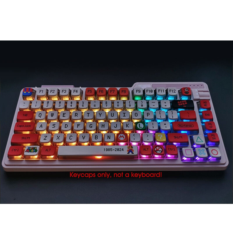 Super Mario Keycaps Set Red White PBT Pudding for Cherry MX Mechanical ...