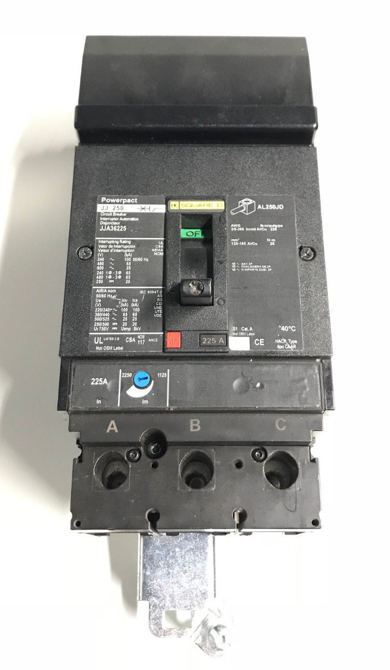 JJA36225 Square D 225 Amp 600V 3 Pole Power-Pact I-Line Plug In JJA JJ ...