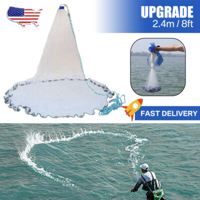 8FT Fishing Cast Net Bait Easy Throw Hand Cast Strong Nylon Mesh for ...