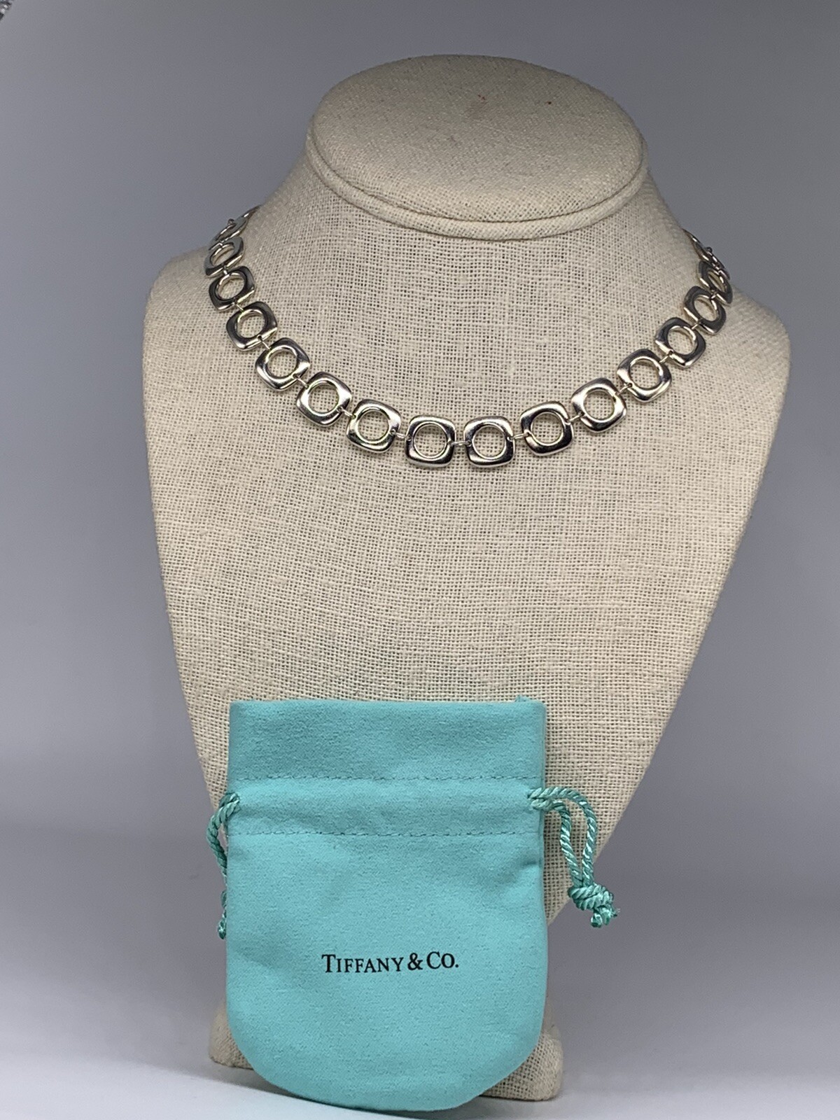 Tiffany & Co. Elsa Peretti Square Cushion Link Necklace Sterling Silver ...
