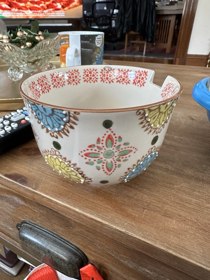 Yokohama Studio hand painted rice noodle bowl raised floral chopstick ...