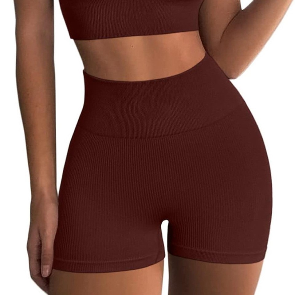 Women's Black and White Yoga Shorts Sports Seamless High Waisted Thread ...