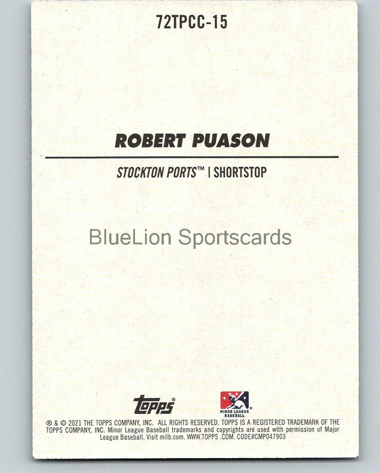 ROBERT PUASON 2021 TOPPS HERITAGE MINORS '72 TOPPS PACK COVER #72TPCC15 ...