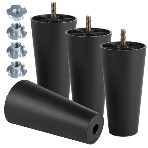 6-1/4 inch Plastic Furniture Legs Round Tapered Table Legs Black Sofa ...