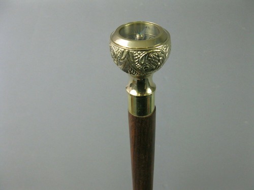 Vintage Brass Knob Compass Head Handle Walking Stick Wooden Cane Best ...
