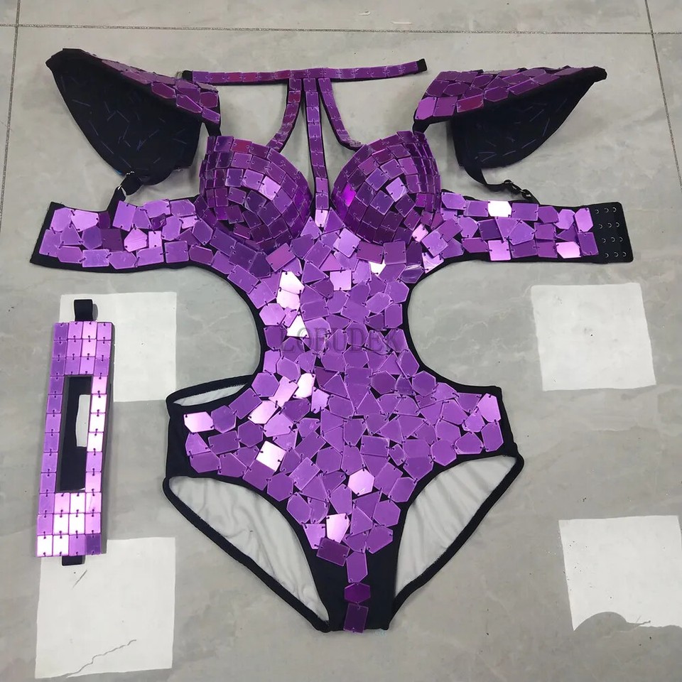 Women Dance Costume Gold Silver Sequins Rave Outfit Stage Performance ...