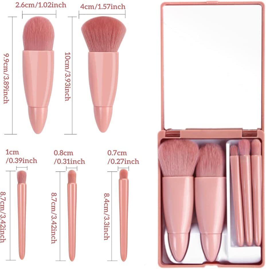 5Pcs Portable Makeup Brushes Kit with Mirror Box Mini Cosmetic Travel ...