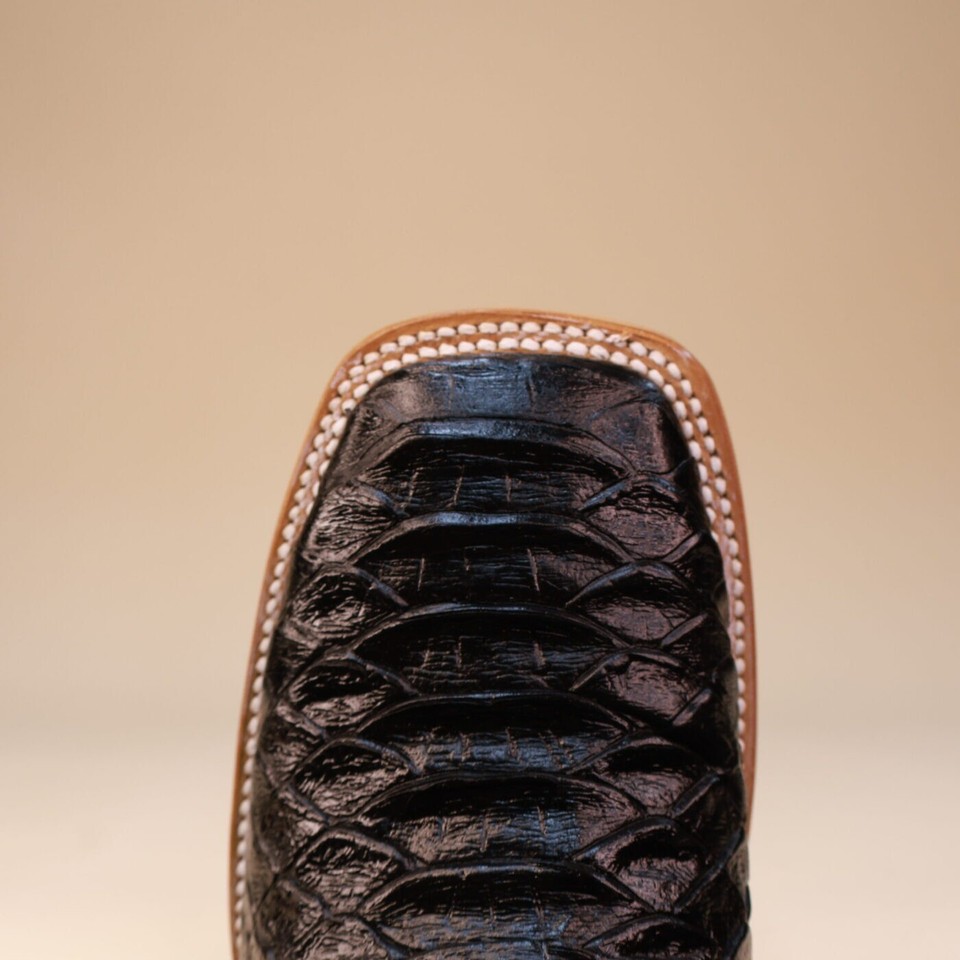 MEN S COWBOY BLACK PYTHON PRINT SQUARE TOE PULL ON BOOT - Handmade in Mexico - | eBay
