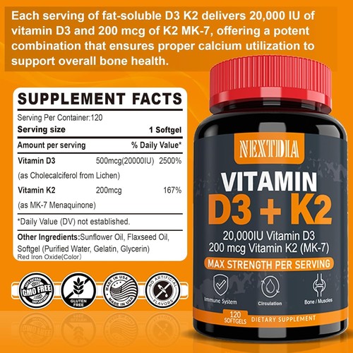 Vitamin D3 20,000 IU + K2(MK7) 200mcg-Optimal 120 Count (Pack of 2) | eBay