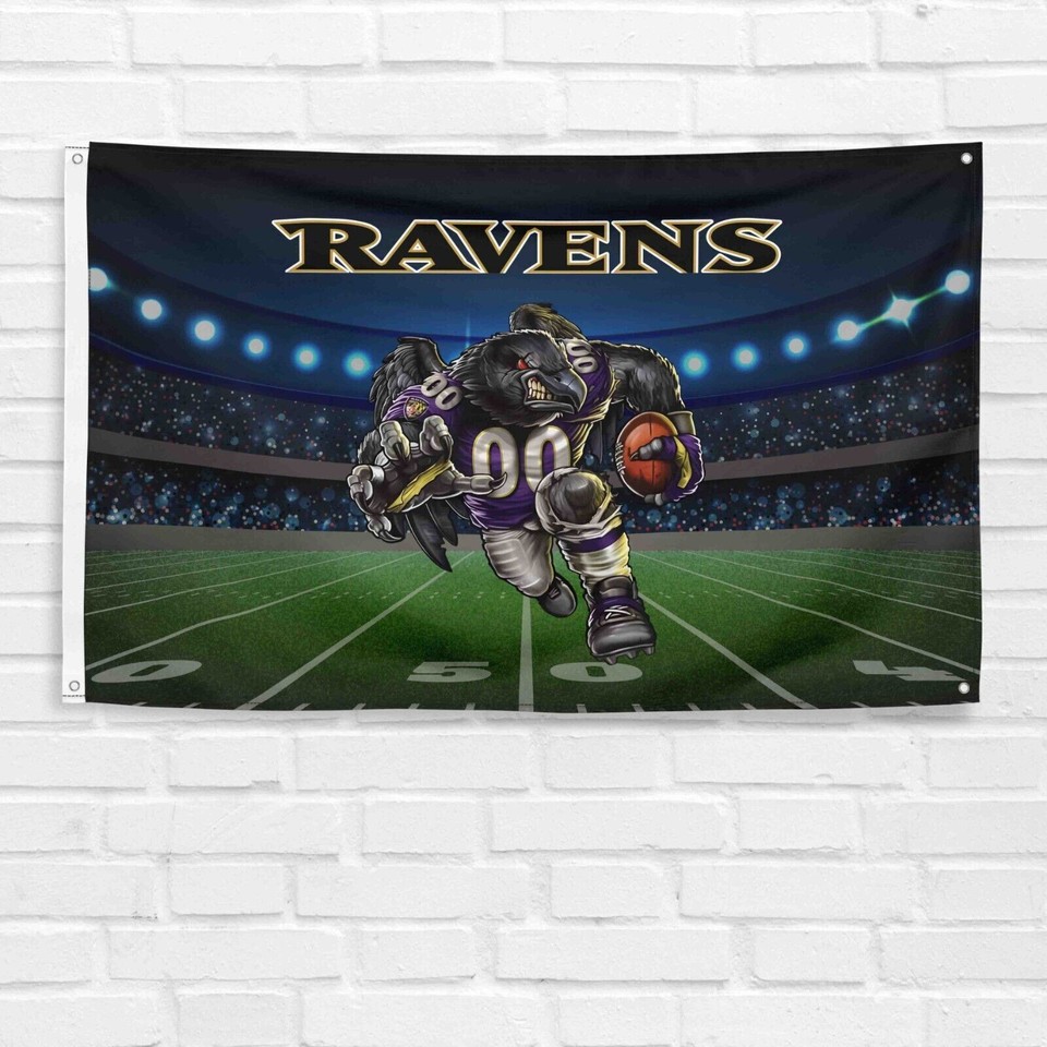 For Baltimore Ravens Football Fans 3x5 ft Mascot Flag NFL Gift Banner ...