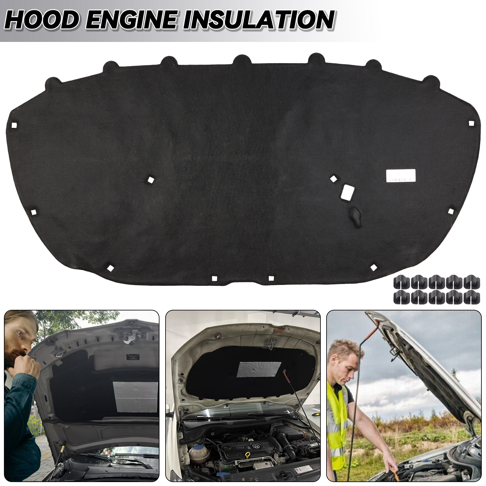 Car Front Hood Sound Insulation Pad Thermal Heat Cotton Black Mat For ...