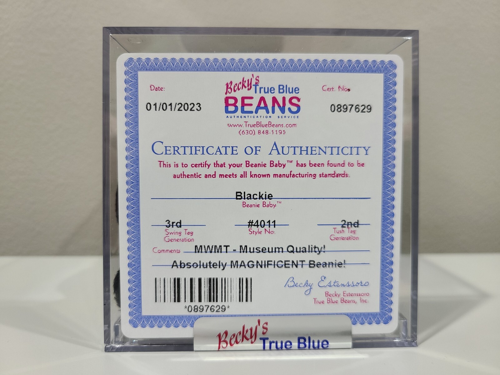 Ty Beanie Baby Babies Rare 3rd 2nd Gen Tag Blackie TBB Authenticated ...